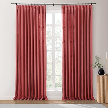 Amazon.com: TWOPAGES Cotton Red Pinch Pleated Drapes Heavyweight Linen ...