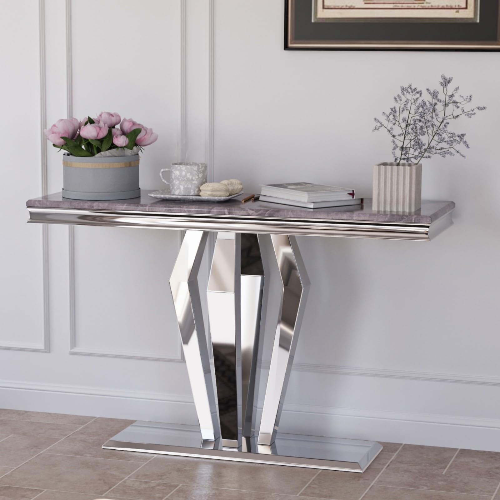 Amazon.com: Asday Silver Console Table, Mirrored Sofa Table with ...