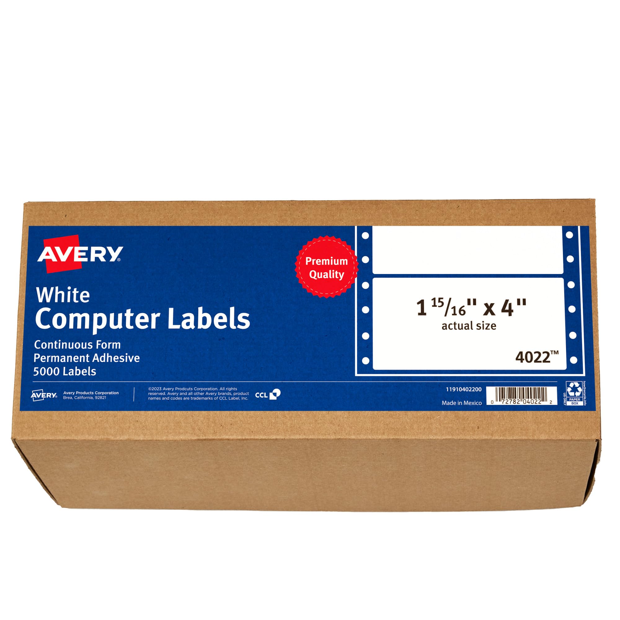 Avery White Computer Labels, 1-15/16" x 4", Dot Matrix Labels and Pin ...