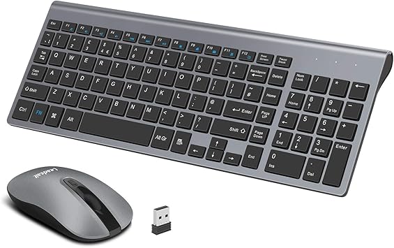 Slim Wireless Keyboard and Mouse Set, 2.4G Cordless QWERTY UK Layout ...