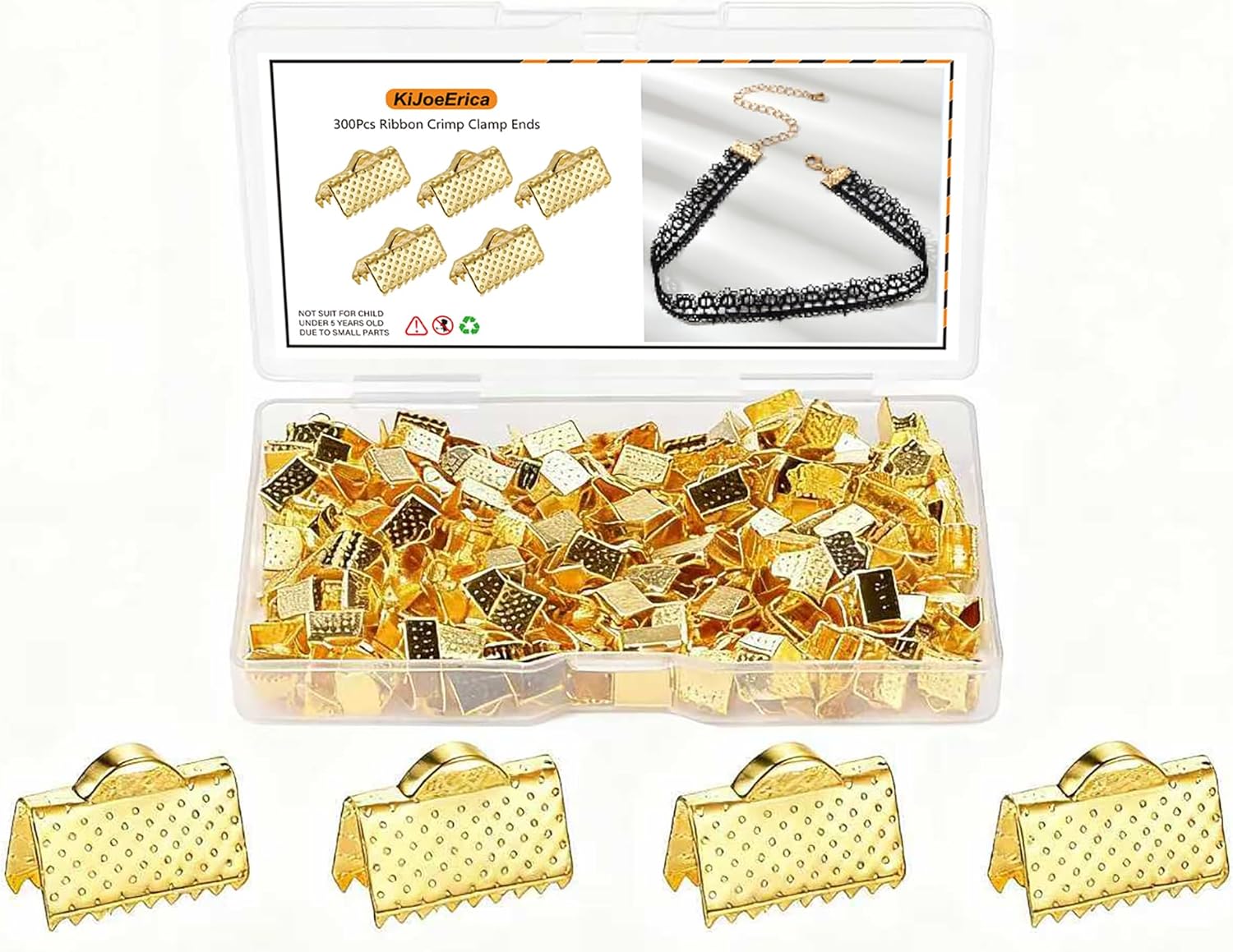 Amazon.com: 300Pcs Ribbon Crimp Clamp Ends, 8mm Pinch Crimp Ends ...