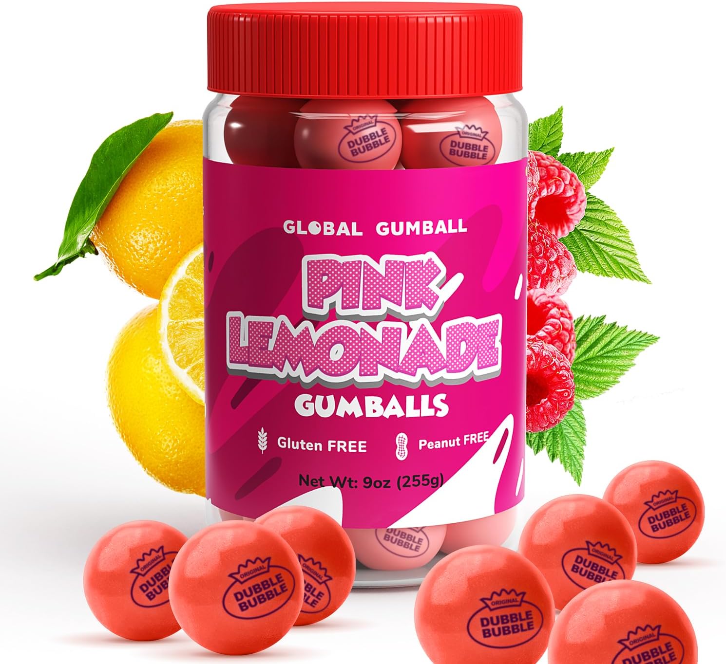 Amazon.com : Gumballs in Jar - 1 Inch Large Gumballs - Pink Lemonade ...