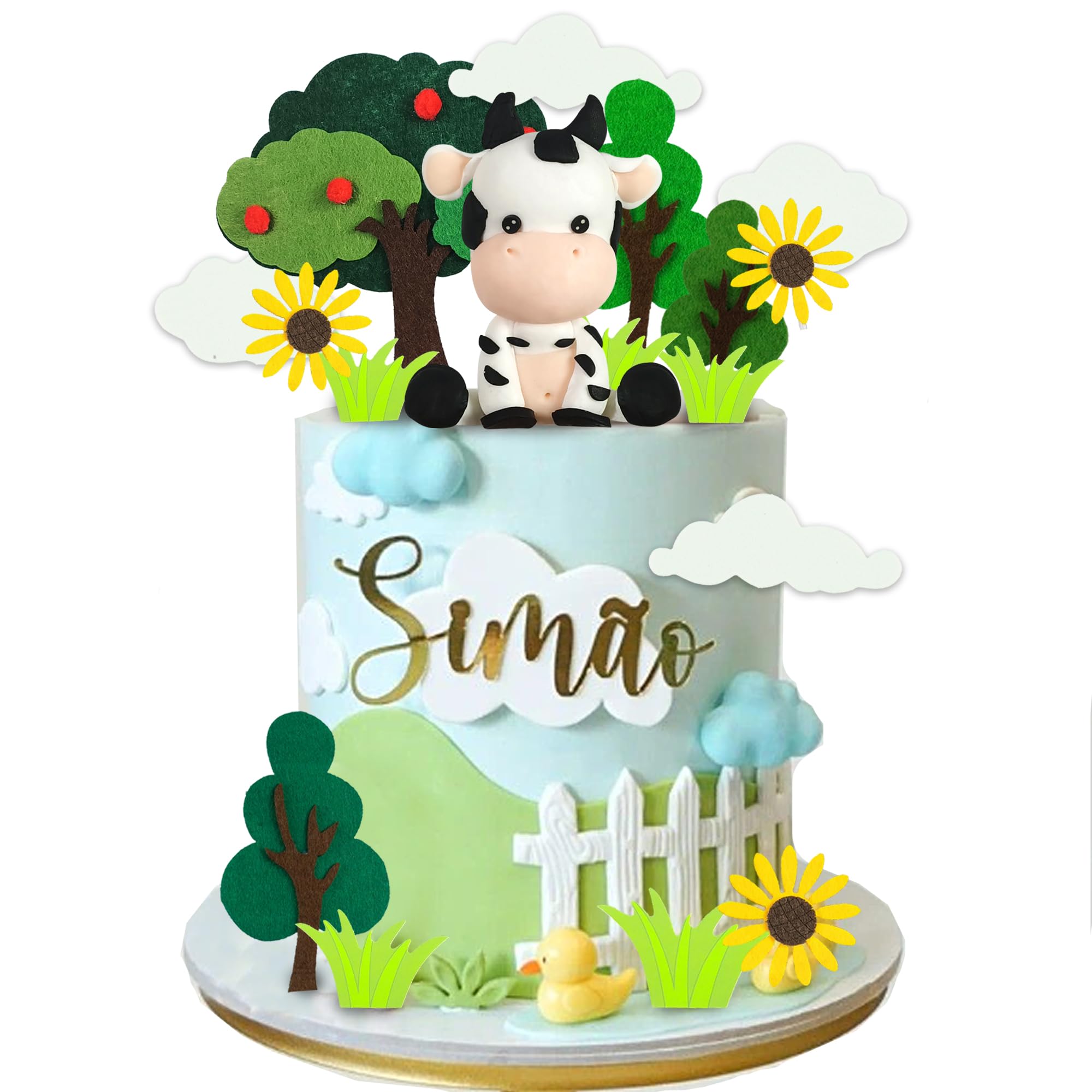Amazon.com: 26Pcs Cow Cake Topper Farm Cake Decorations Clouds Flowers ...