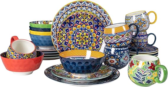Amazon.com | Bohemian Dinnerware Set – 24-Piece Porcelain Dinner Set ...