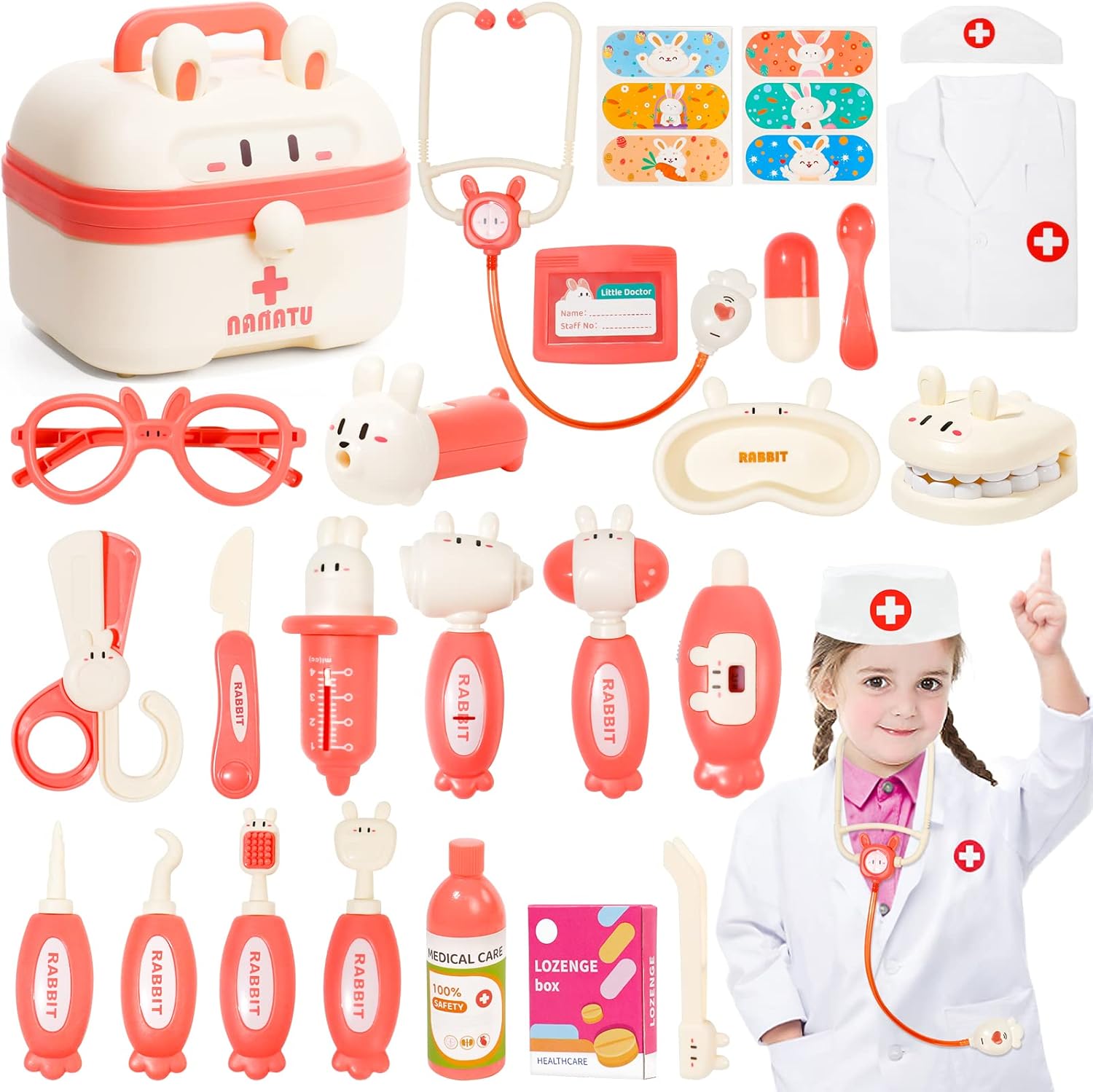 Fajiabao Doctor Kit Kids Toys for 3 4 5 Year Old Girl, 26 PCS Dentist ...