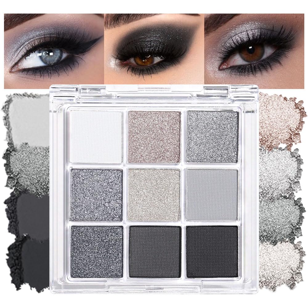 Amazon.com : Black Silver Gray Smokey Eyeshadow Palette,Black and White ...