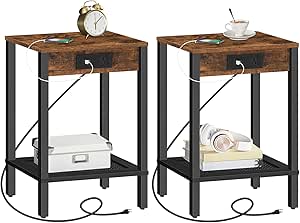 Amazon.com: HOOBRO Side Table with Charging Station, Set of 2 End Tables with USB Ports and ...