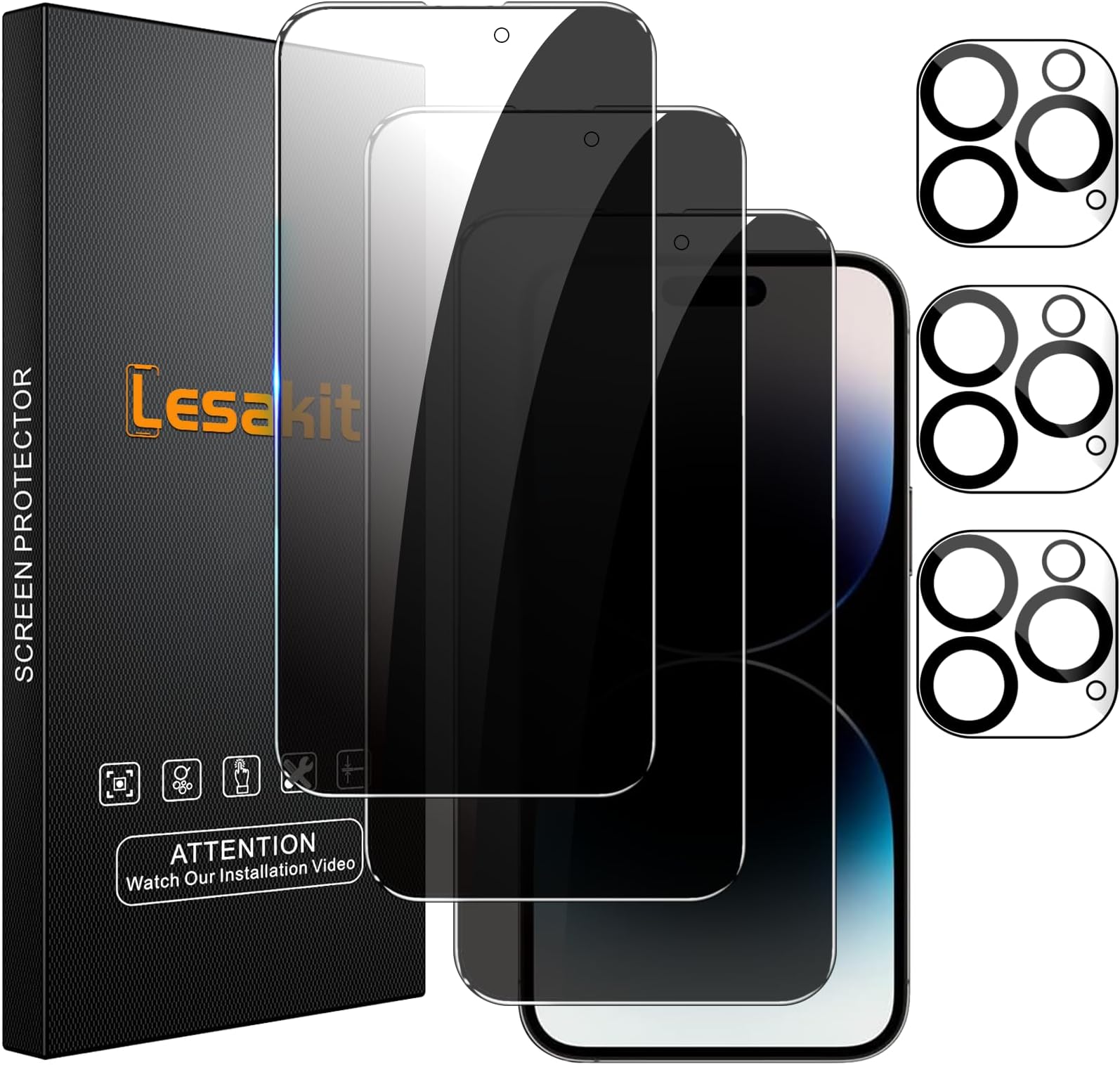 Amazon.com: Lesakit 3+3 Pack Privacy Screen Protector for iPhone 14 Pro ...