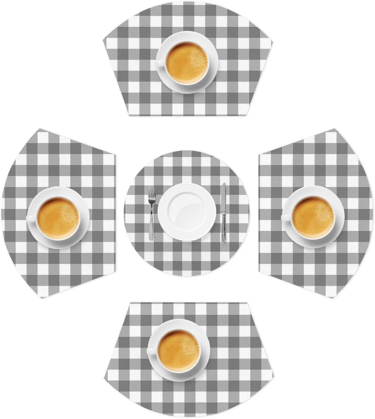 Amazon.com: PVC Round Table Placemats Set of 5 Buffalo Plaid Grey and ...