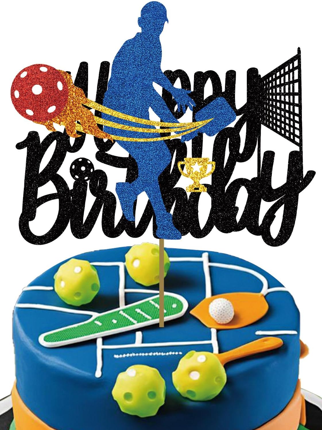 Amazon.com: Pickleball Cake Topper Decoration for Boys Men Glitter ...