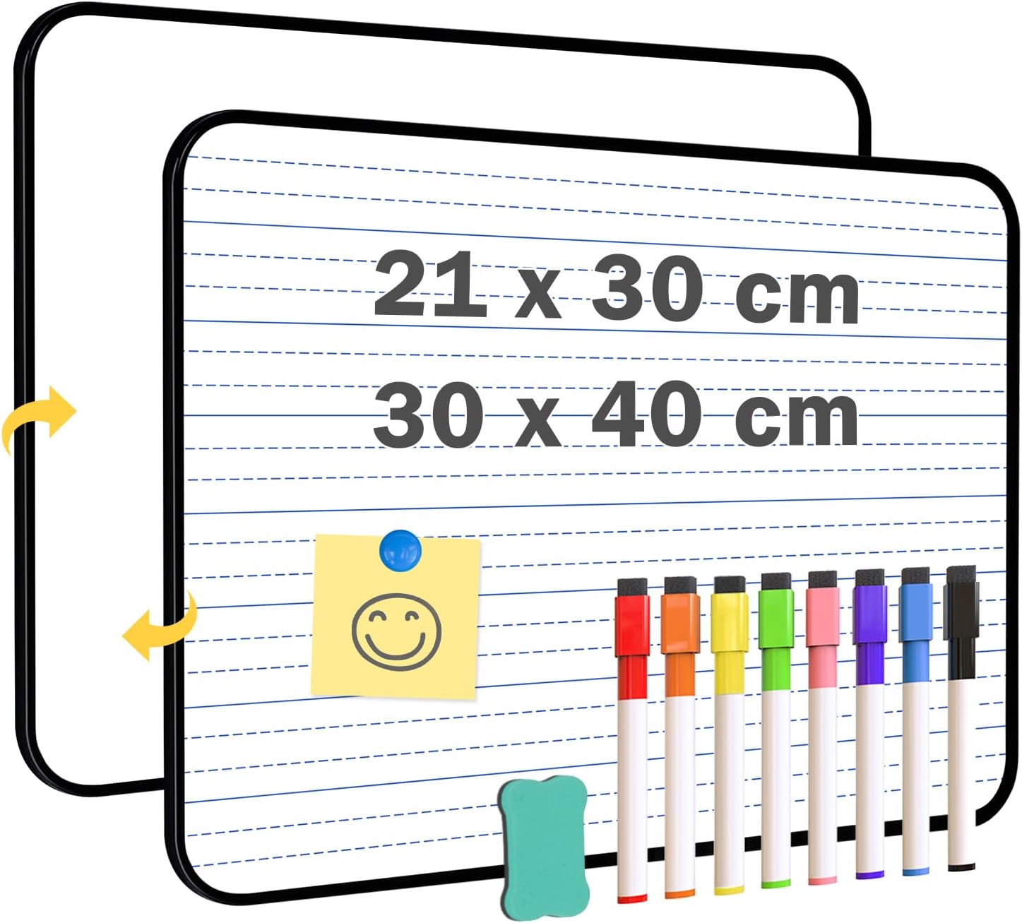 QUEENLINK Double Sided Magnetic Whiteboard Lined, Dry Erase White Board ...