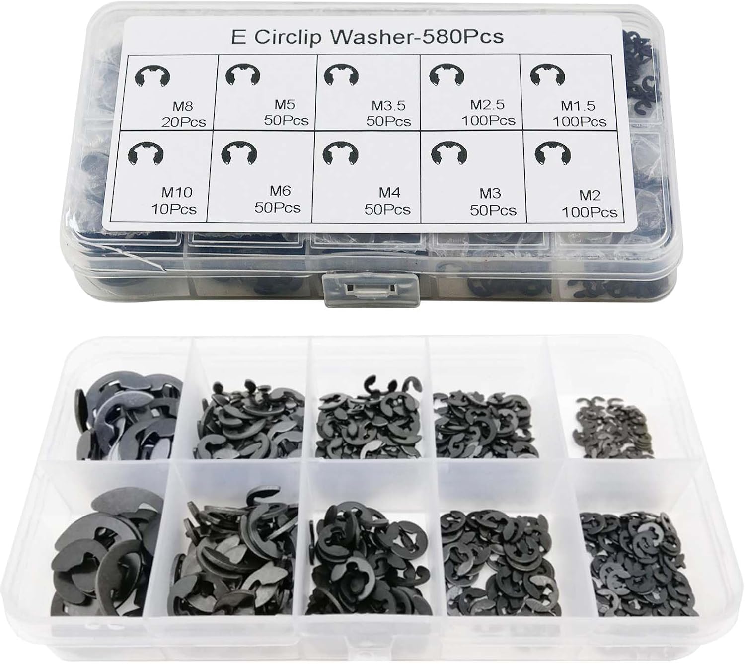 580 Pcs Circlips Assorted Sizes, E-Clips, External Retaining Ring E ...