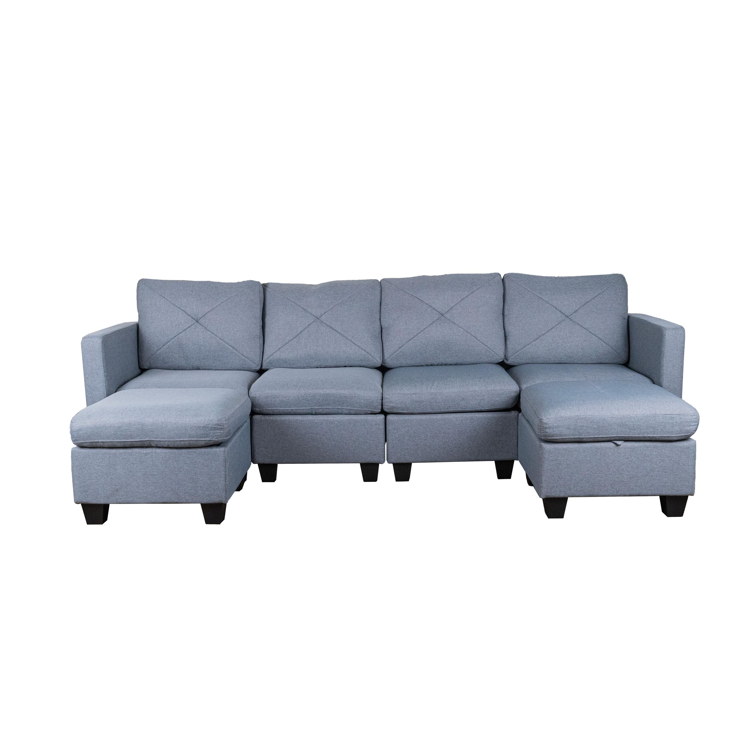 Amazon.com: Divano Roma Furniture Modern Linen Fabric U-Shaped 6 Seat ...