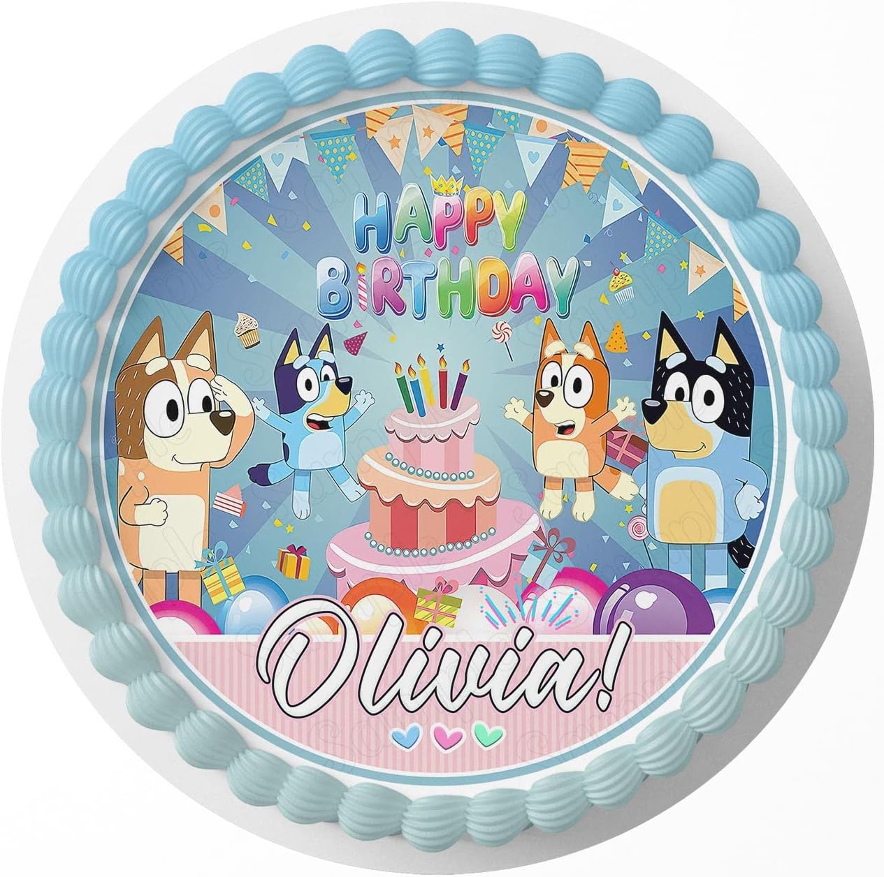Amazon.com: Cakecery Blue Family Kids Dogs Rd Edible Cake Image Topper ...