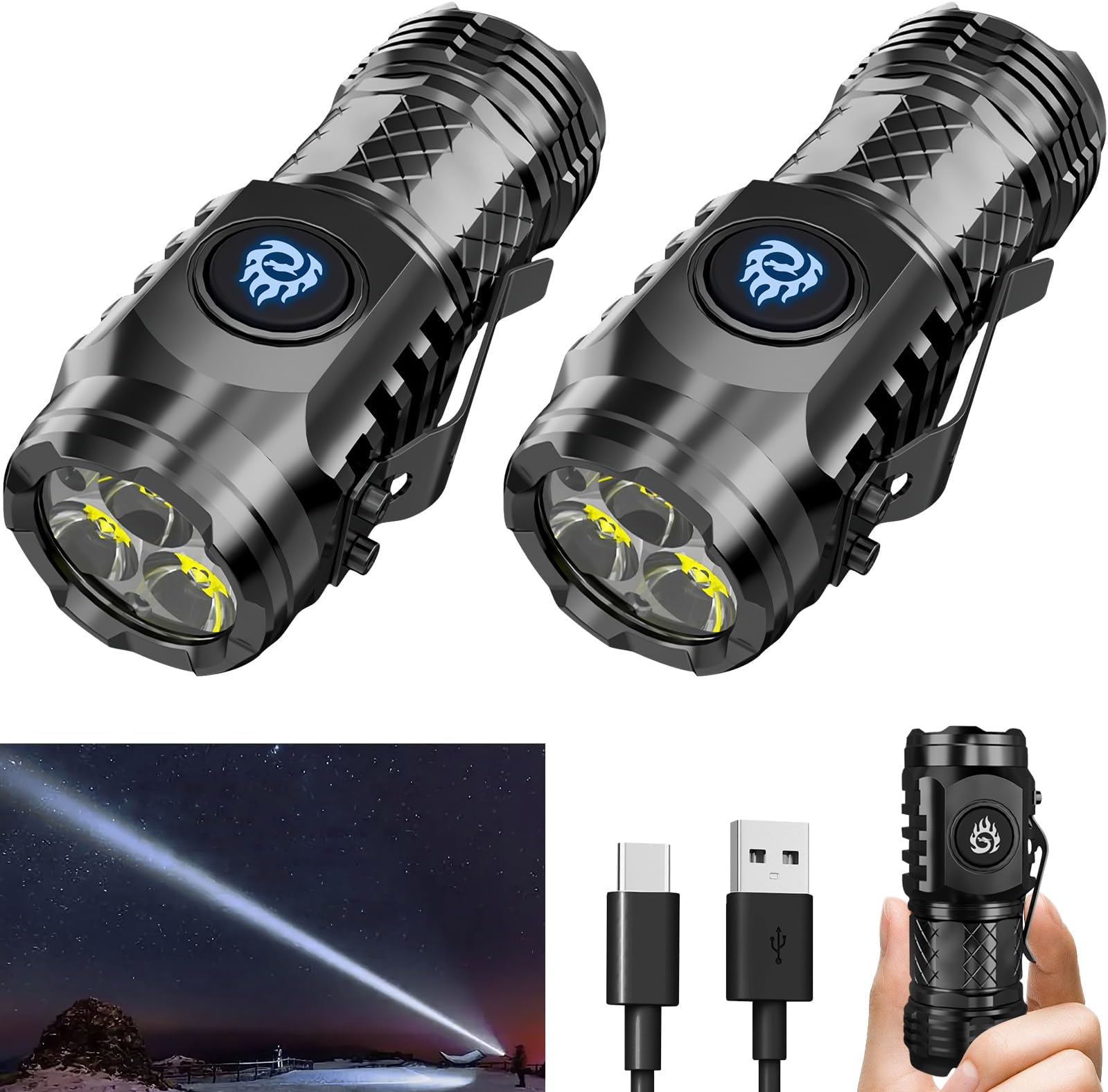 2 PCS Linterna Led Recargable, Mini Linterna Monstruo de Tres ojos ...