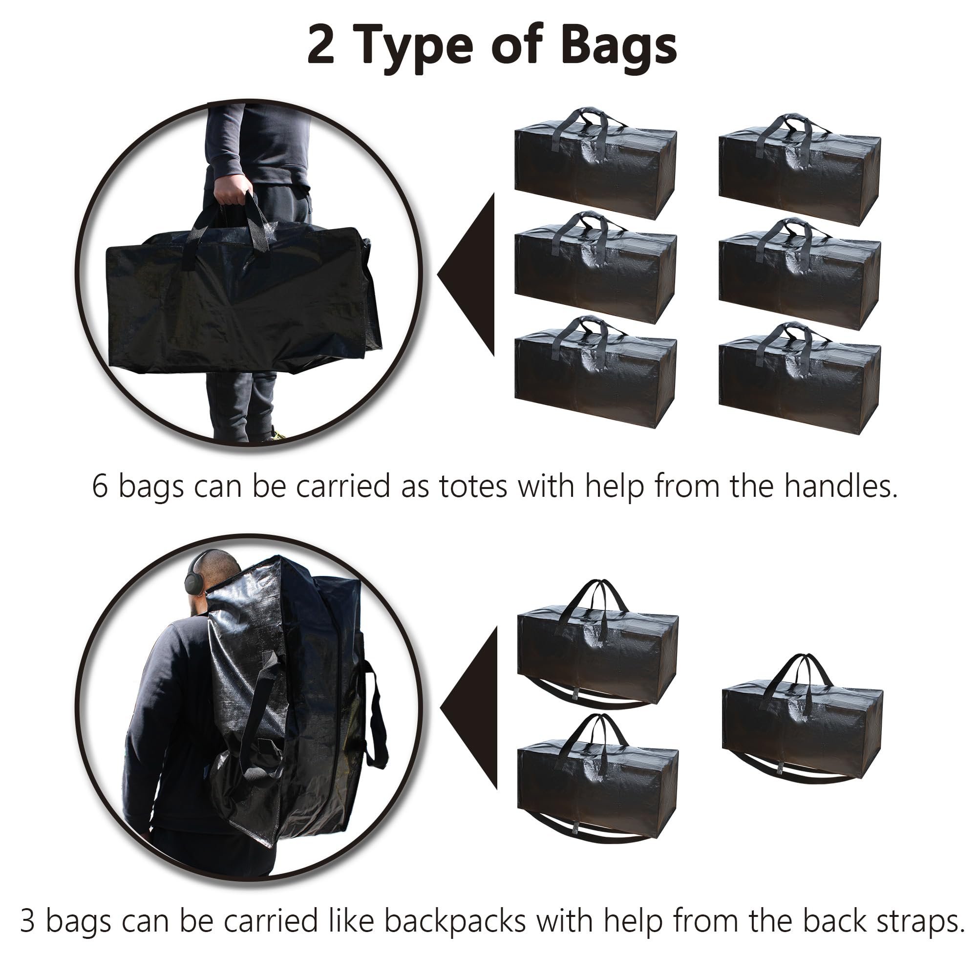 Snapklik.com : Storage And Moving Bags 9 Pack, 3 Bags W/Backpack Straps ...