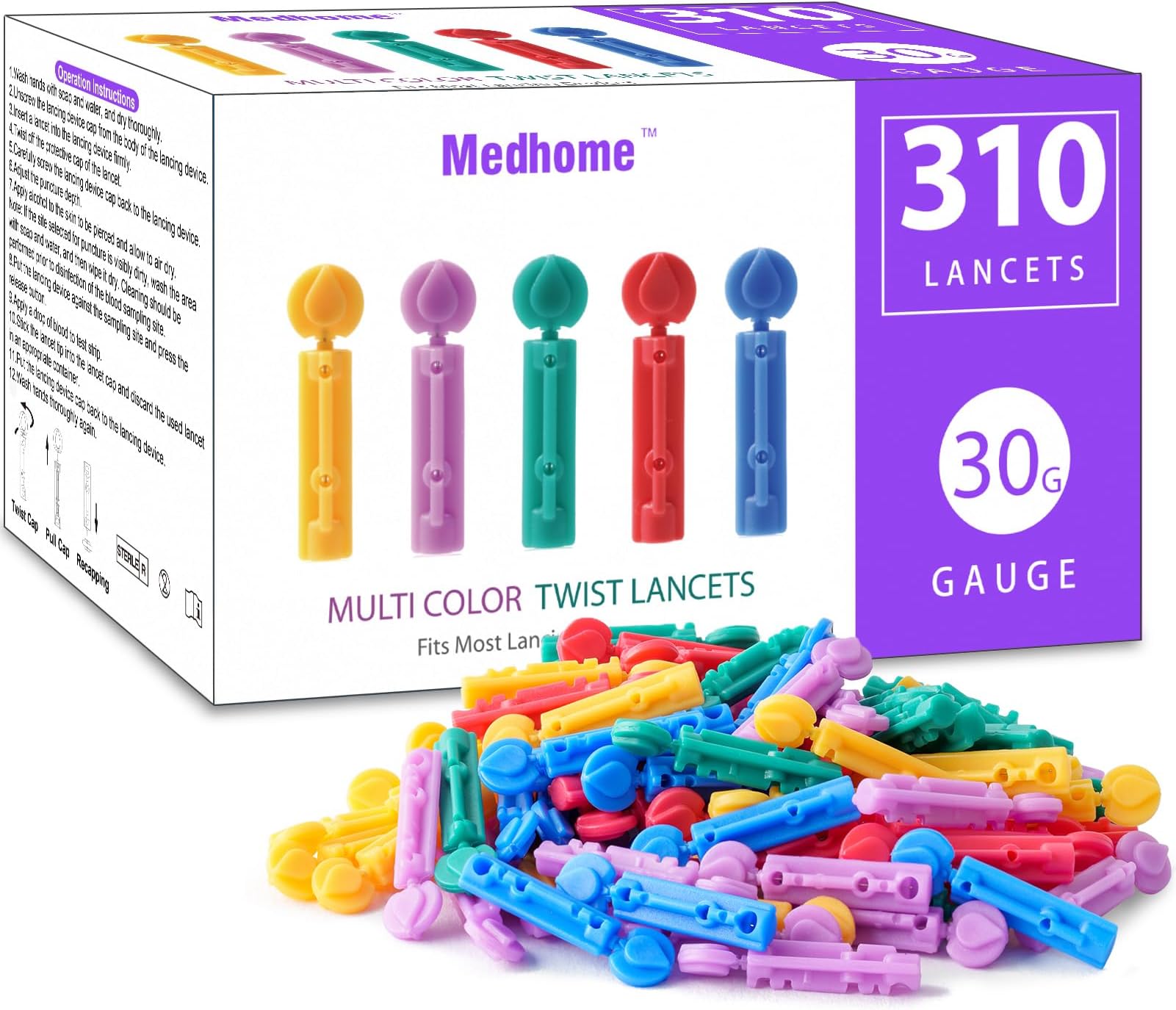 Amazon.com: Medhome blood Lancets, Single use, 30 Gauge Twist top ...