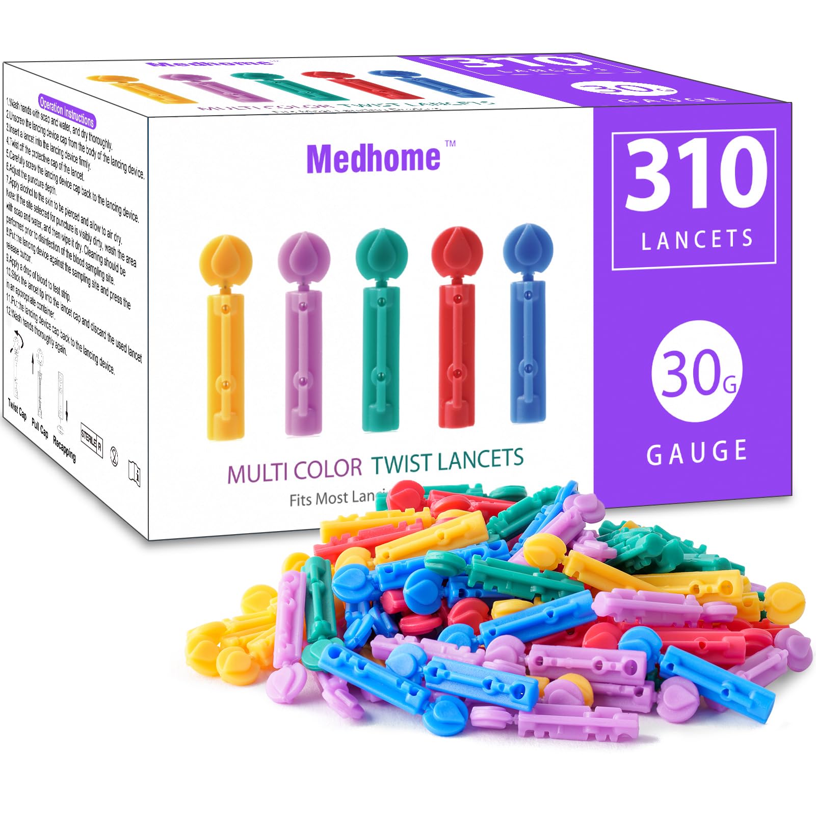 Amazon.com: Medhome blood Lancets, Single use, 30 Gauge Twist top ...