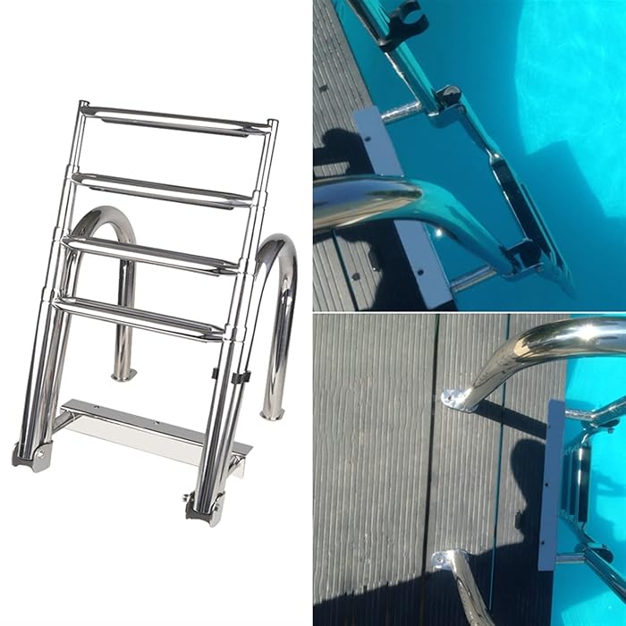 Buy WAH Excellent Swim Ladder for Pontoon Boat, Telescopic 4 Step Deck ...