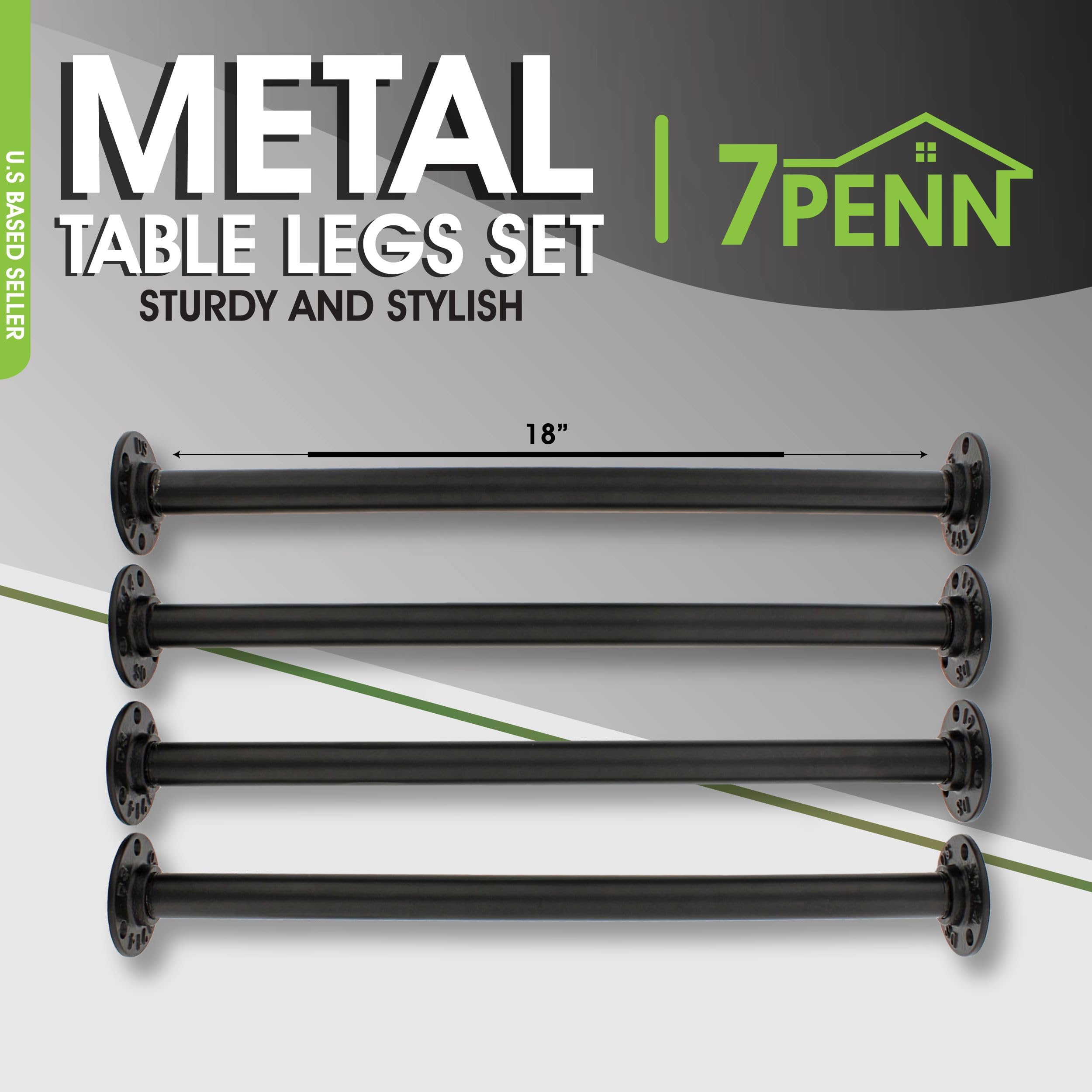 Snapklik.com : Metal Table Leg Set, 4pc - 18in Black Pipe Wrought Iron ...