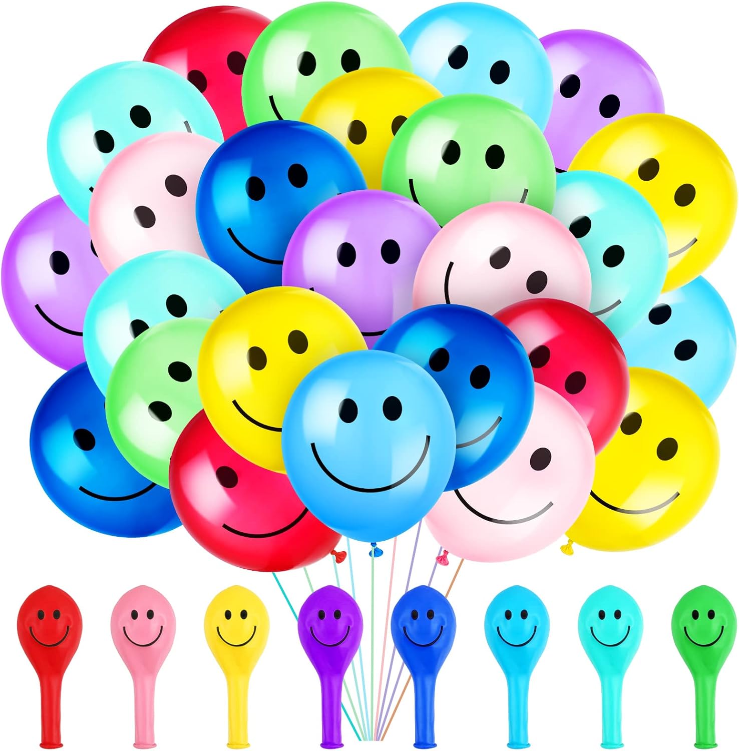 Amazon.com: Sratte 100 Pcs Happy Smile Balloons for Birthday Party 12 ...