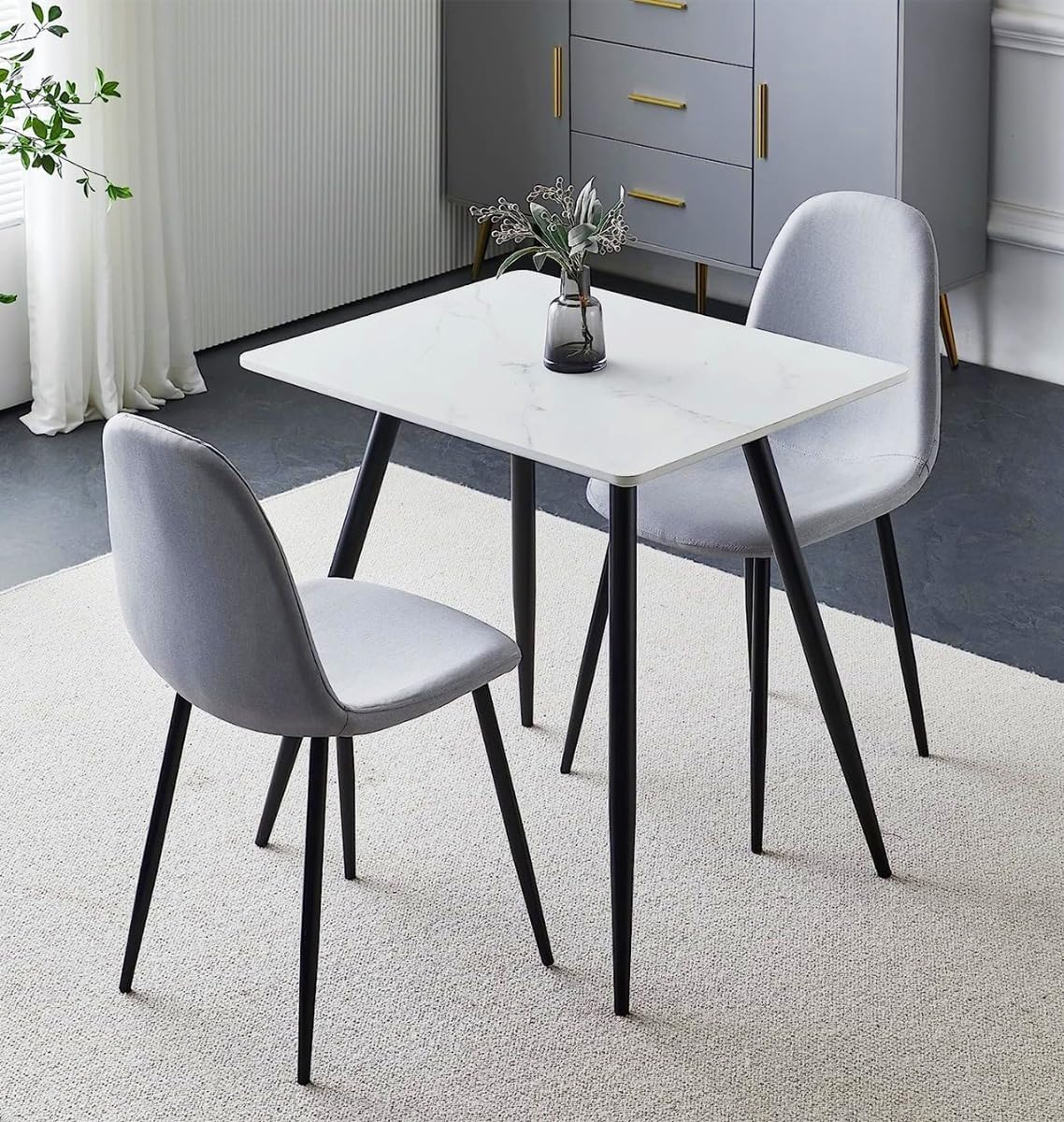 Seconique Riley Small Dining Set with 2 Dining Chairs in White/Light ...