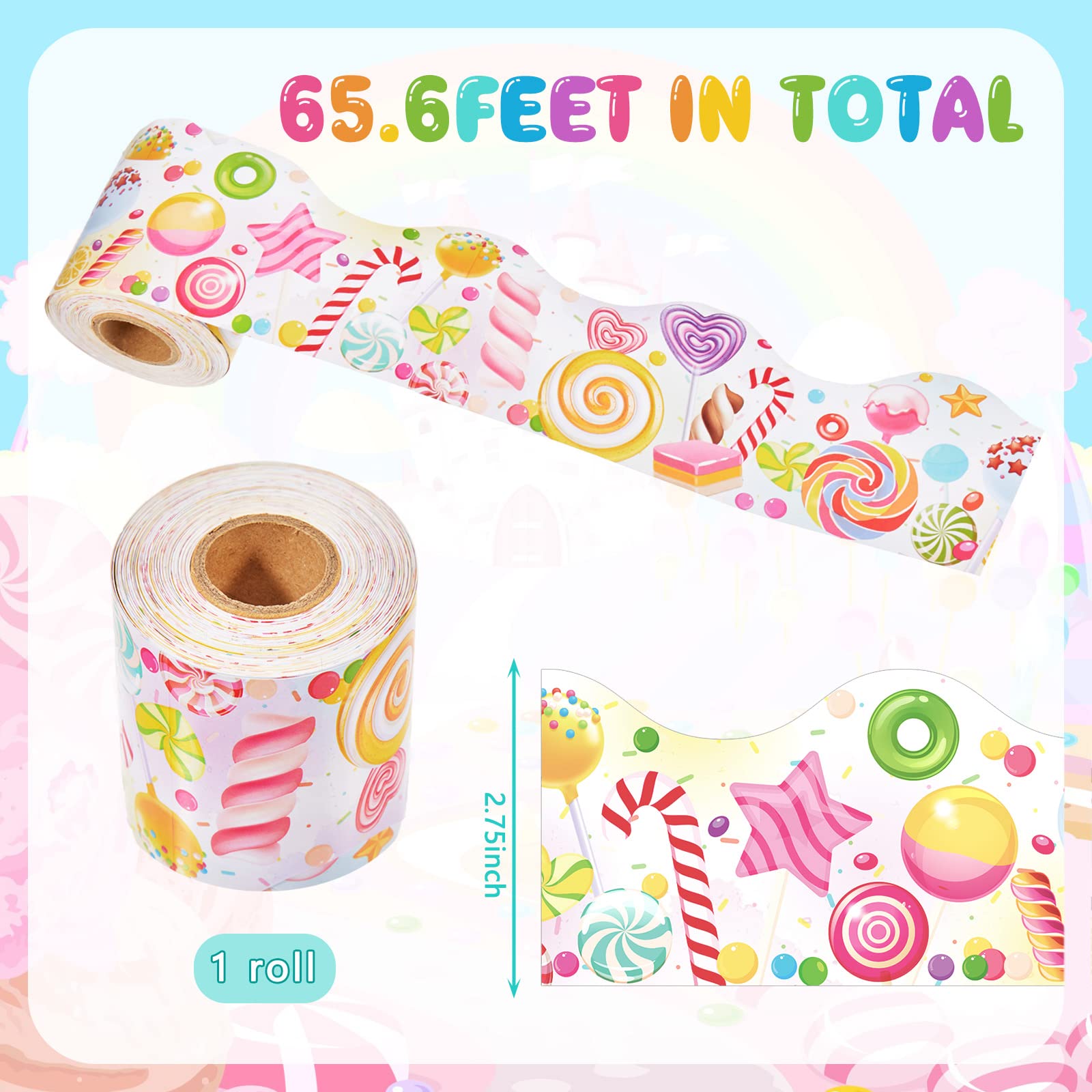 Buy 65.6ft Candyland Bulletin Board Border Self Adhesive Scalloped ...