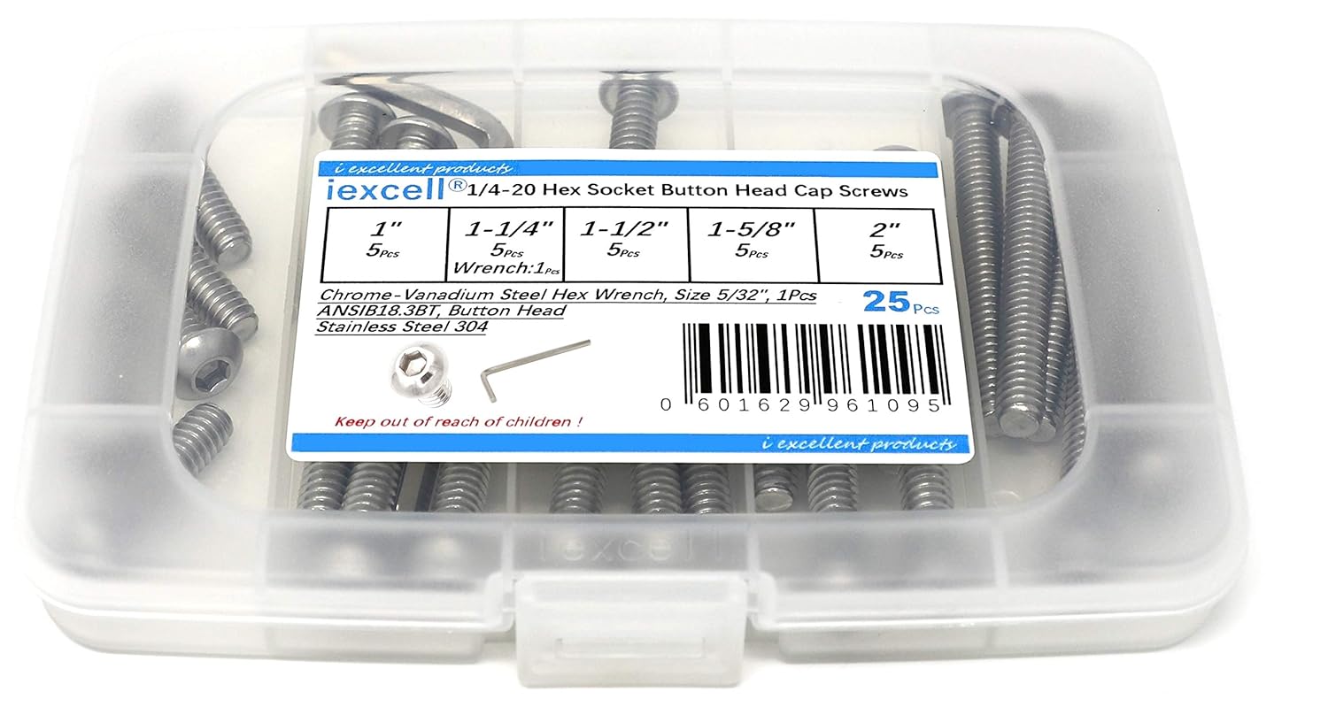 iExcell 25 Pcs 1/4-20 x 1″,1-1/4″,1-1/2″,1-5/8″, 2″ UNC Threads ...