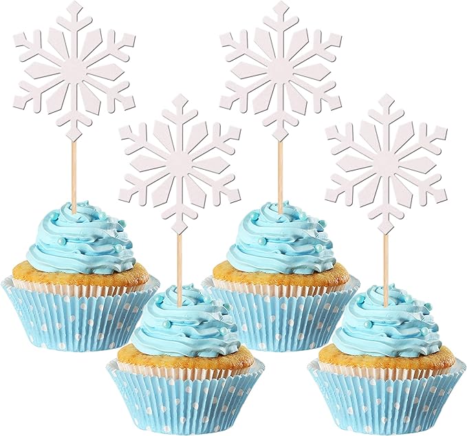 Amazon.com: 30 PCS White Snowflake Cupcake Toppers Glitter Winter ...