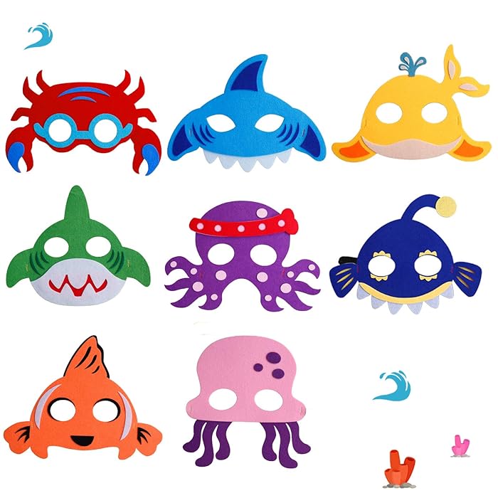 Buy 8 Assorted Ocean Animals Felt Masks for Kids Birthday Party ...