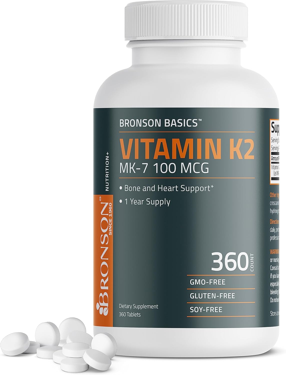 Amazon.com: Bronson Vitamin K2 MK-7 100 MCG, K2 as MK7 Menaquinone ...