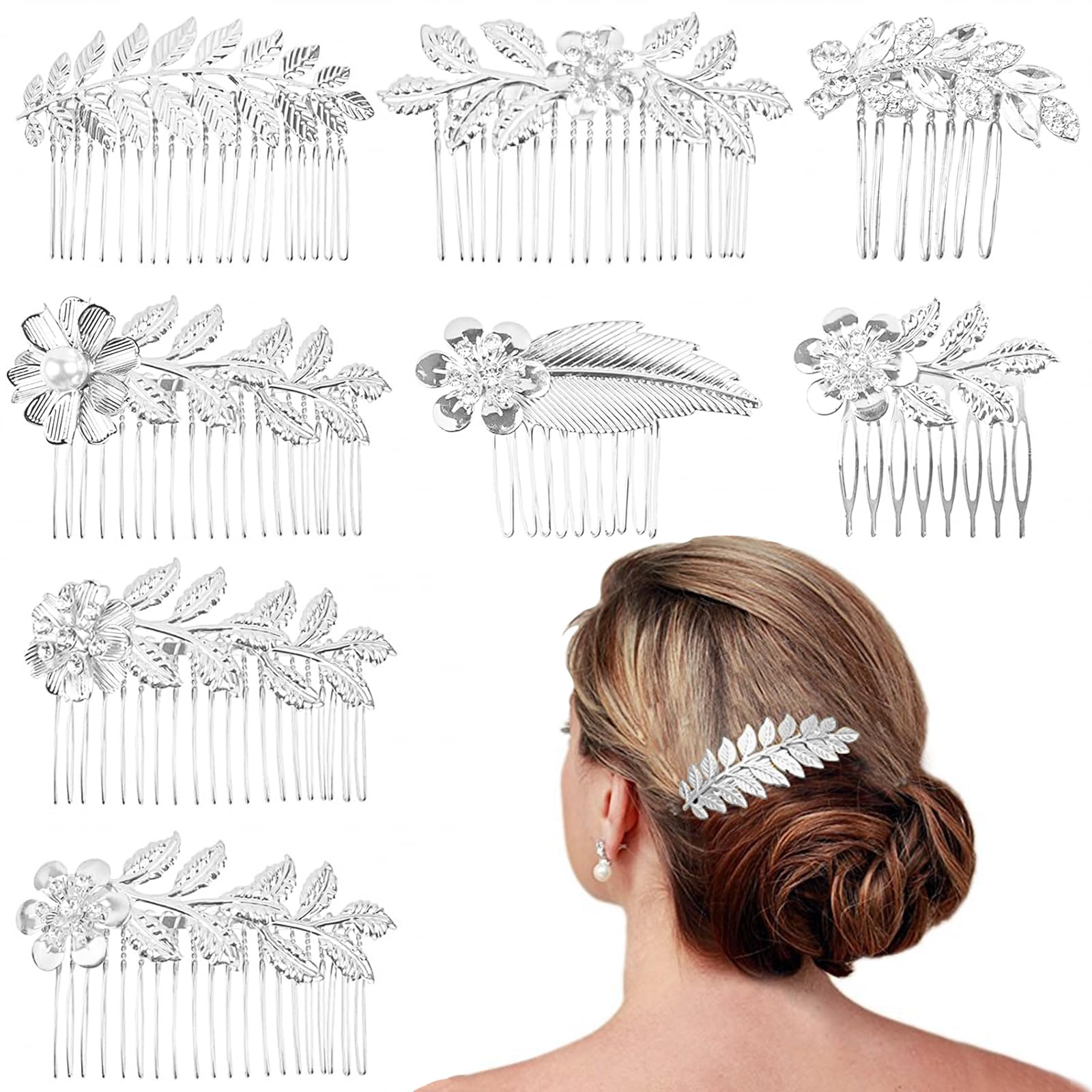 Amazon.com : 8 Pack Leaf Hair Side Combs for Women Girl, Bridal Metal ...