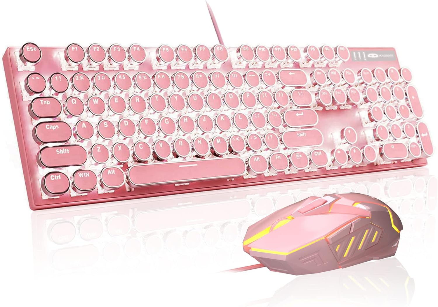 Typewriter Mechanical Gaming Keyboard and Mouse Combo, Retro Punk Round ...