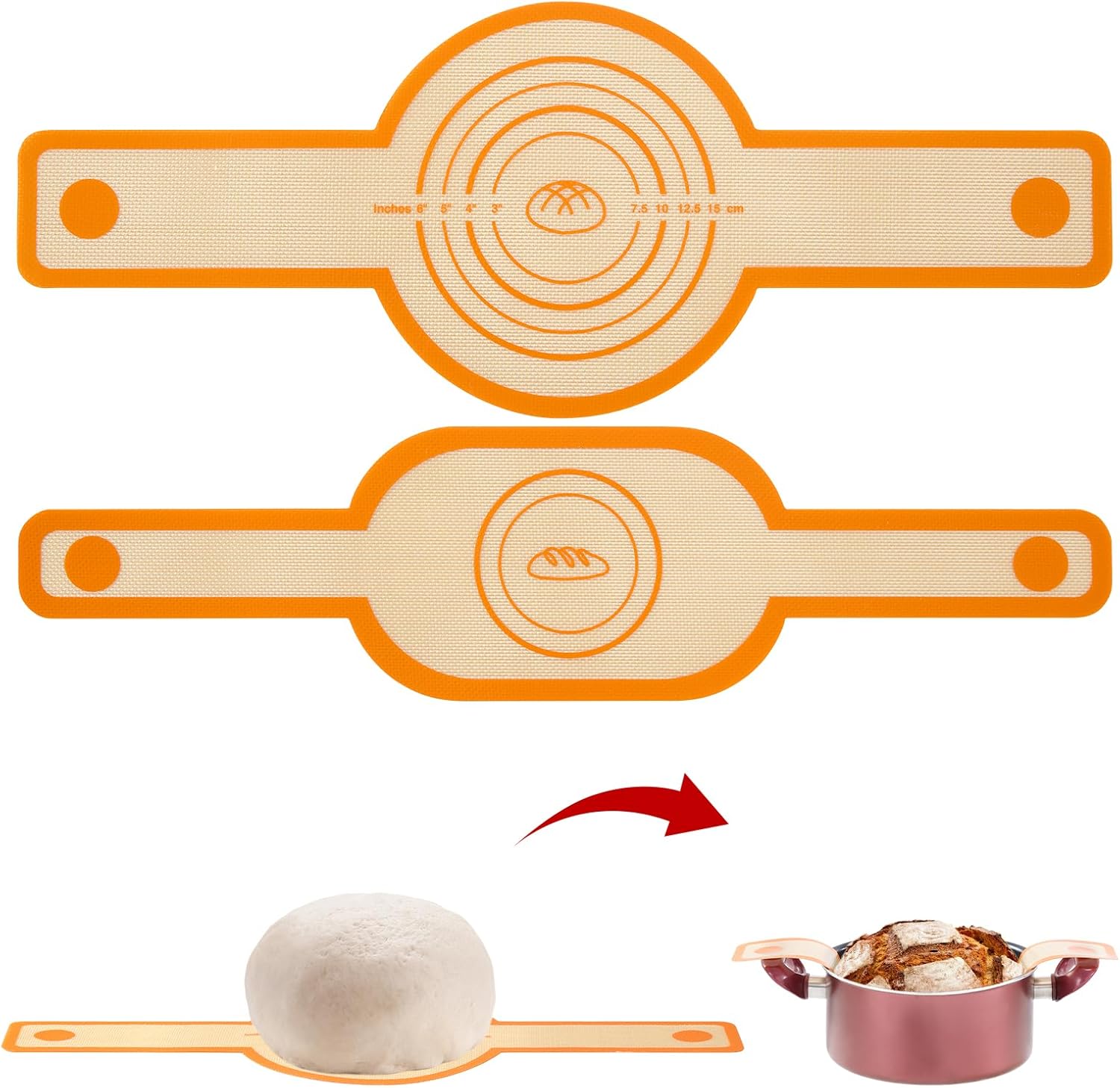 Amazon.com: Silicone Bread Sling Set - Oval and Round Dutch Oven Liners ...