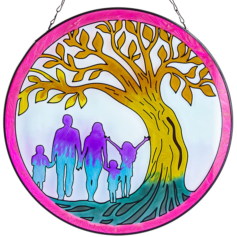 VEWOGARDEN Family Tree Stained Glass Window Hangings 12" Handmade ...