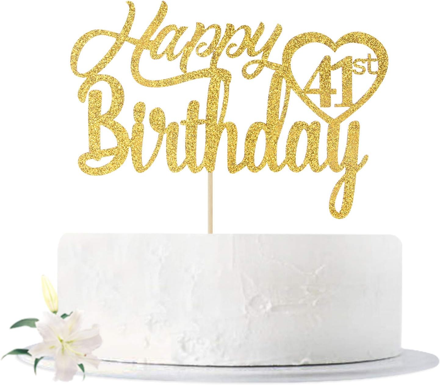 Amazon.com: Gold Glitter Happy 41st Birthday Cake Topper, Hello 41 ...