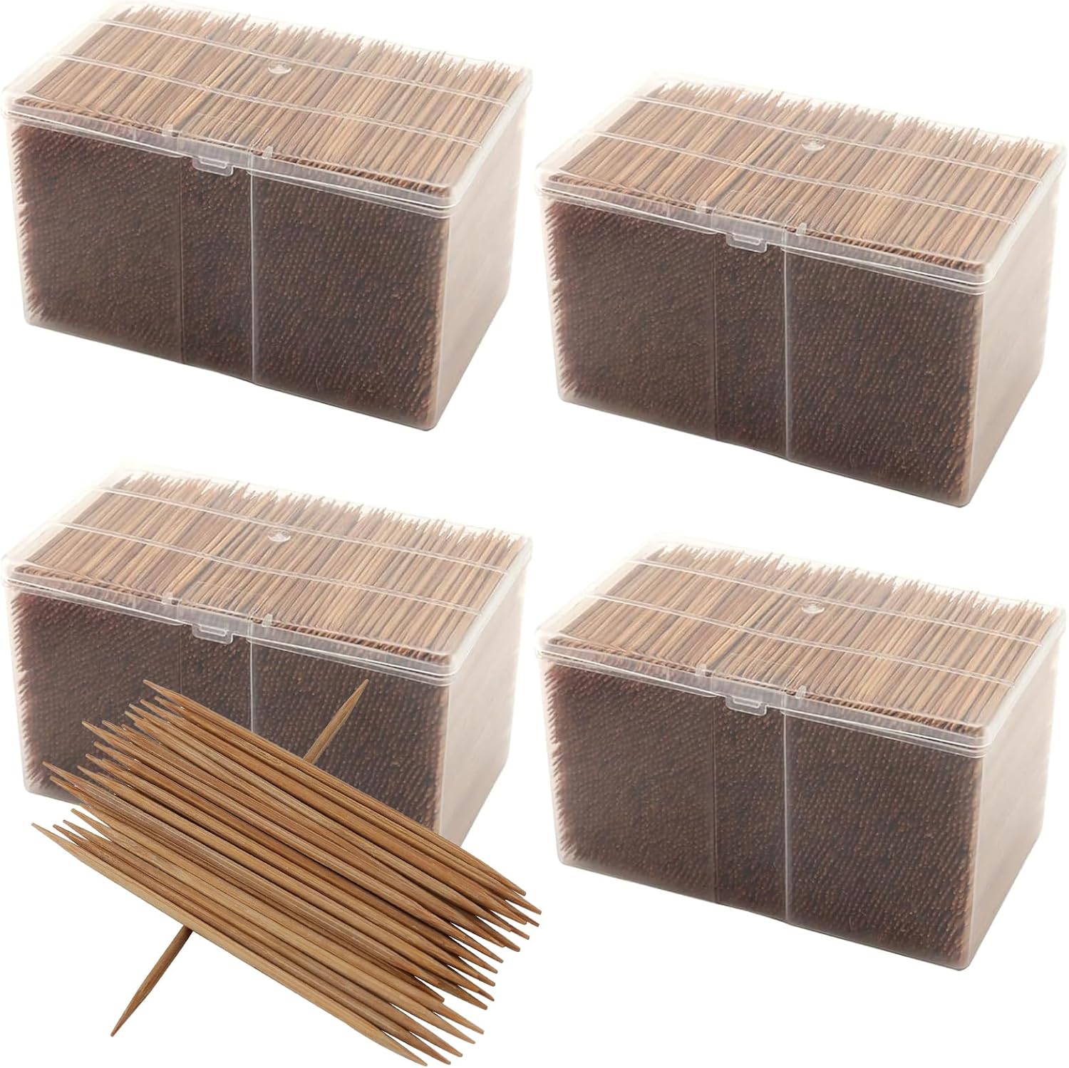 DAKFOOK 4 Boxes Bamboo Toothpicks, 14400 Pcs Double Sided Wooden ...