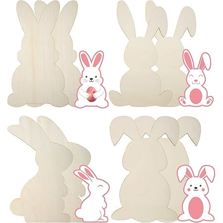 12 Pcs Easter Bunny Wood Signs Unfinished Rabbit Wood Blocks Mini ...