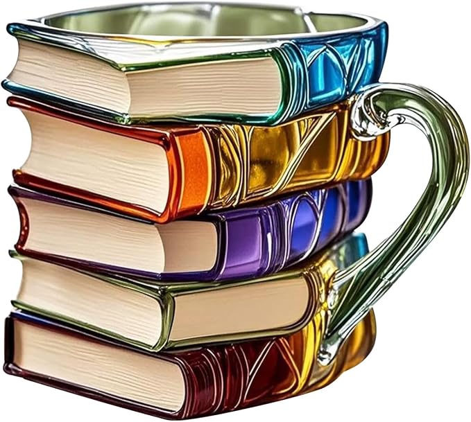 Generic Painted Book Mug, 3D Hand-Painted Books Stack Shaped Coffee Cup ...