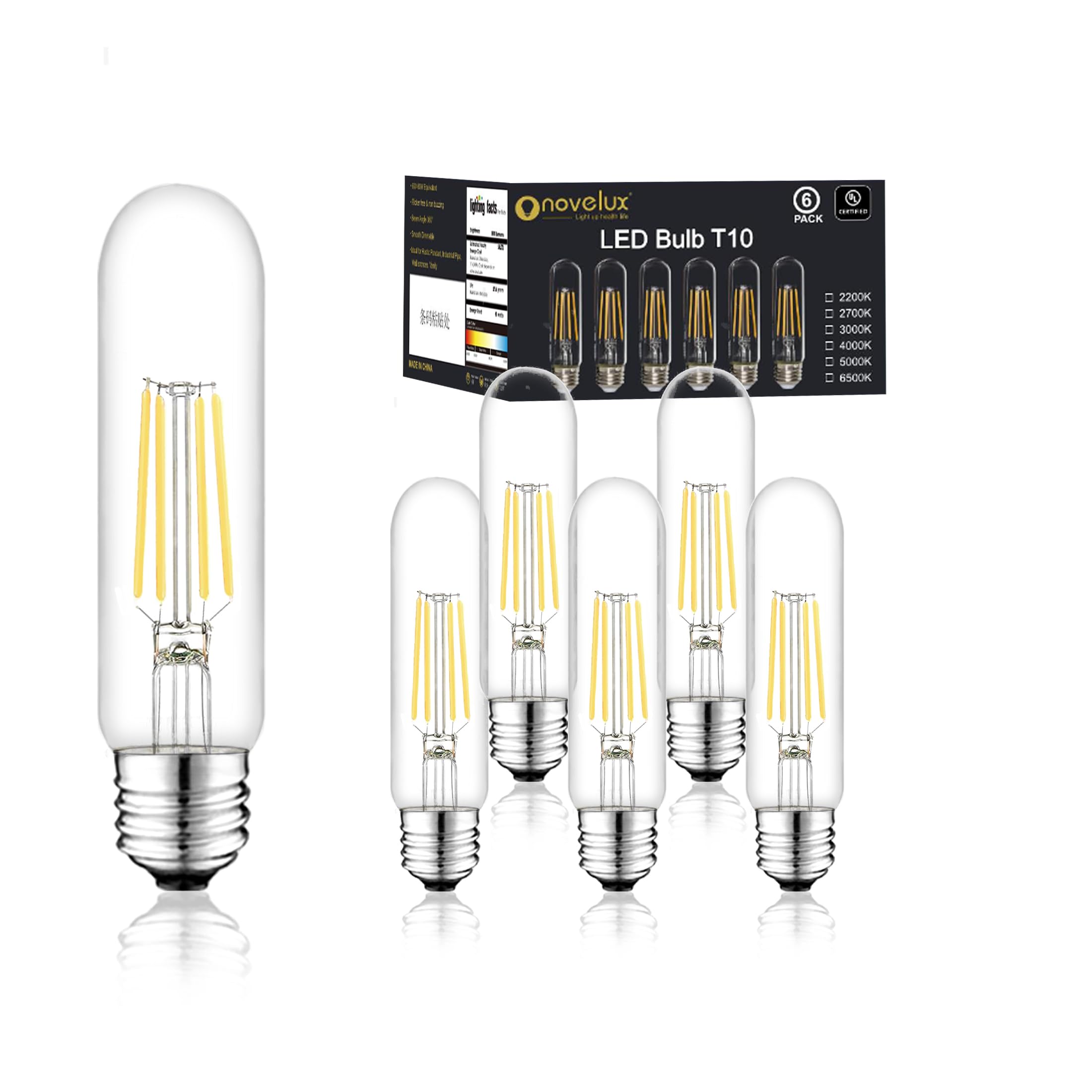 NOVELUX 5 Inch E26 Led Bulb 6 Watt 6000K Cool White, Clear Glass ...