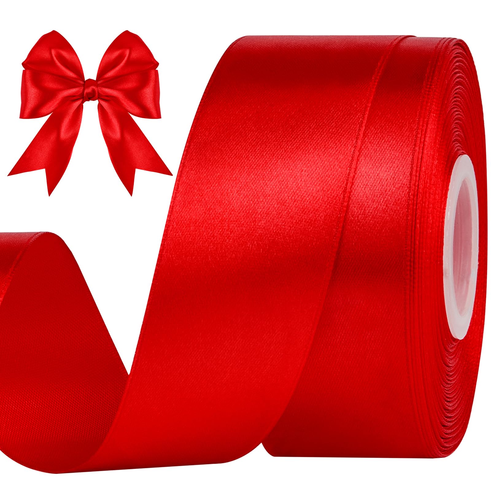 Amazon.com: CLUEWR 1-1/2 Inches 50 Yards Red Satin Ribbon, Solid Fabric ...
