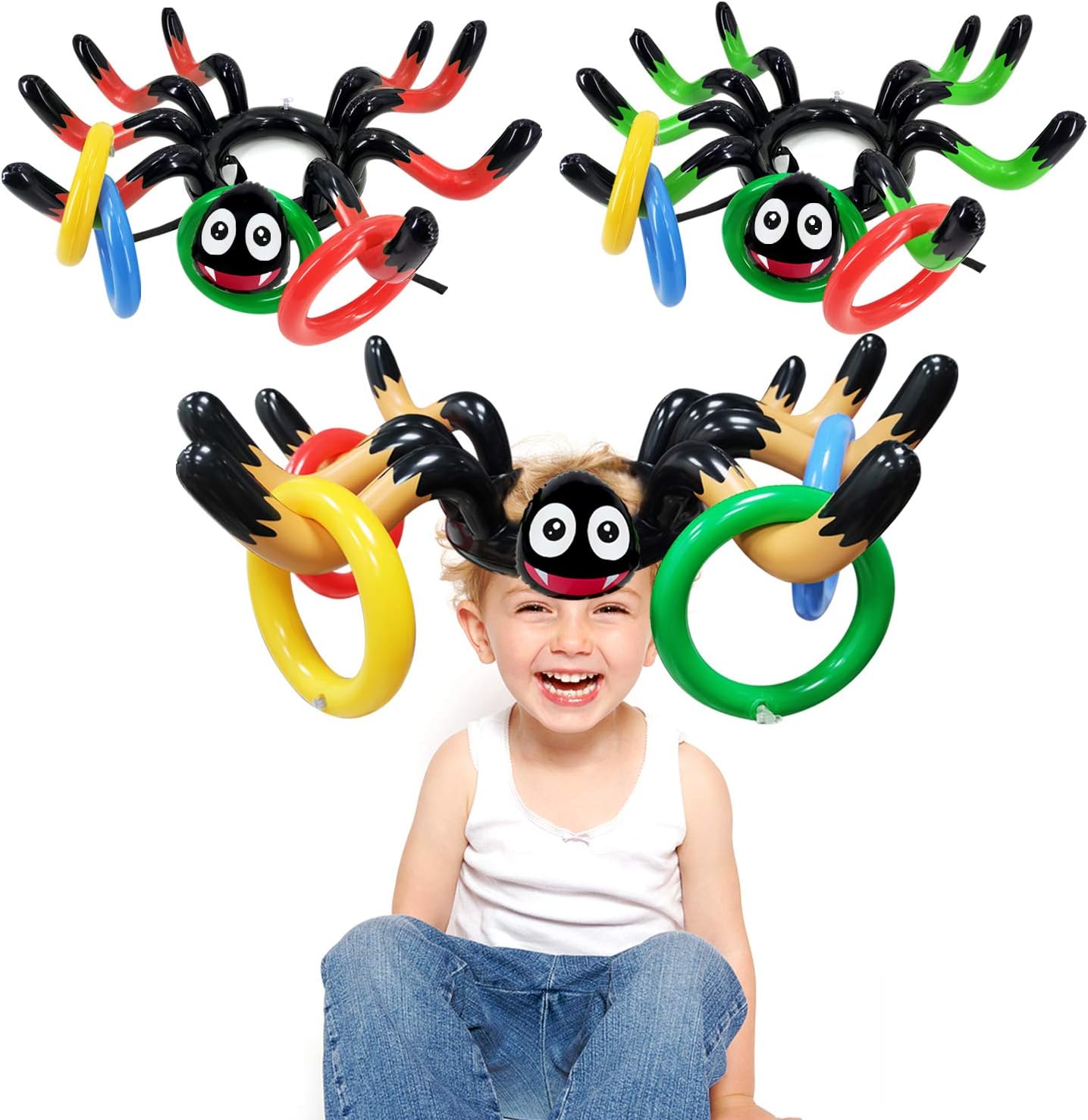 Amazon.com: 15 Pcs Inflatable Spider Ring Toss Game for Kids Halloween ...