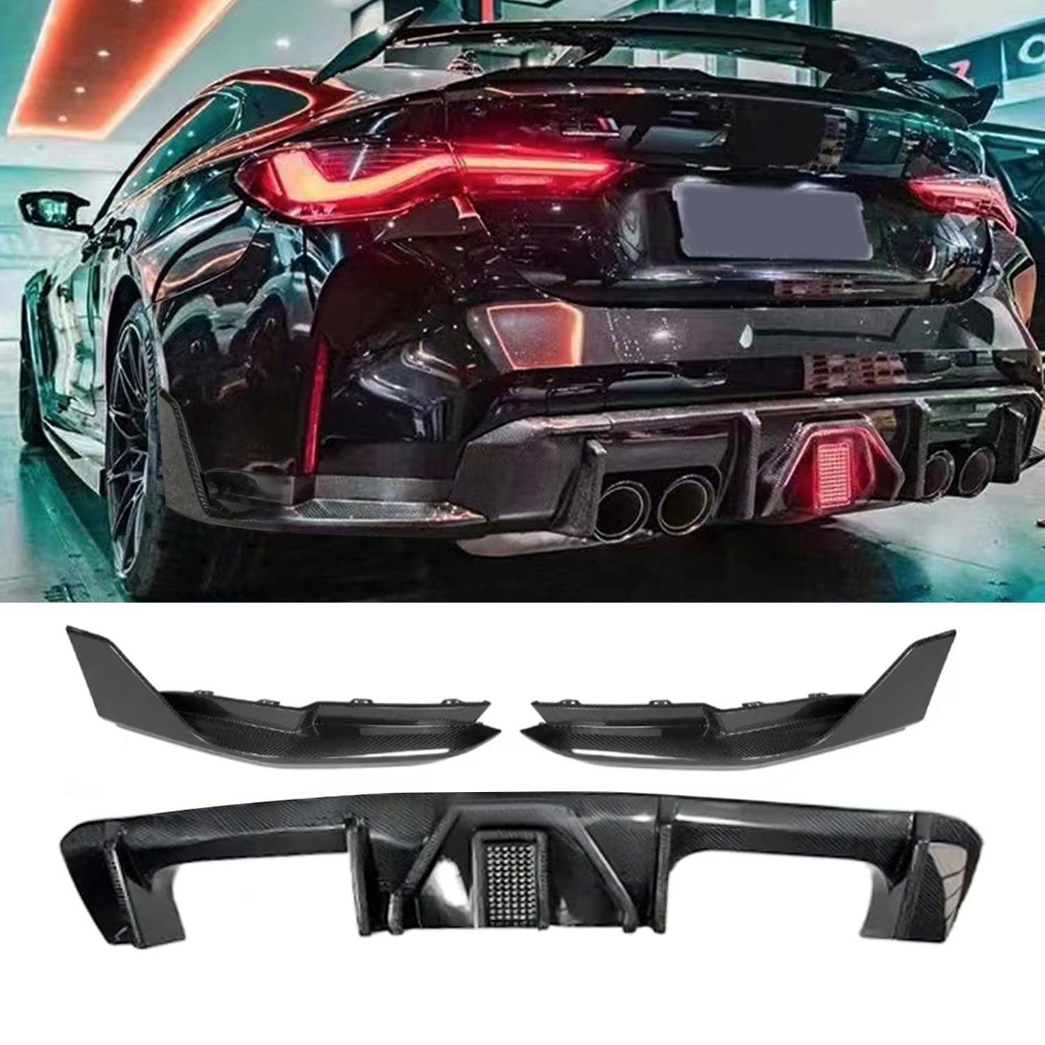 Car Rear Lip Splitter Extensions Carbon Fiber Antiwear Rear Bumper Side