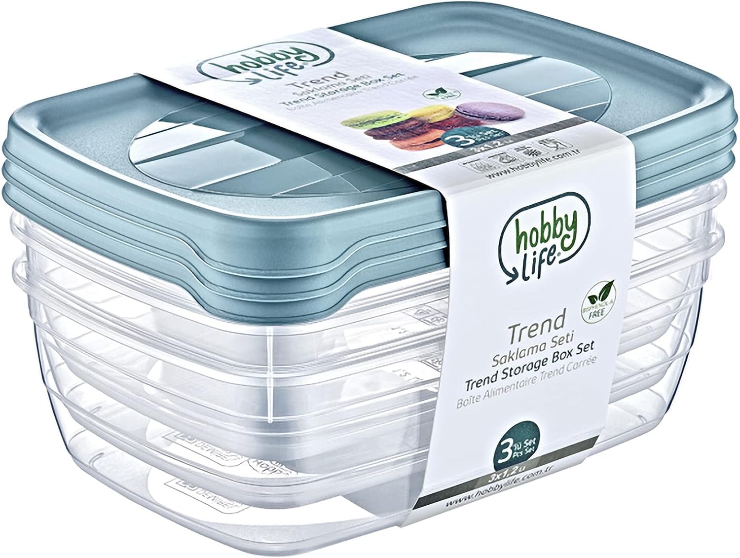 Hobby Life 1.2 Litre 3-Piece Plastic Trend Rectangular Storage/Food ...