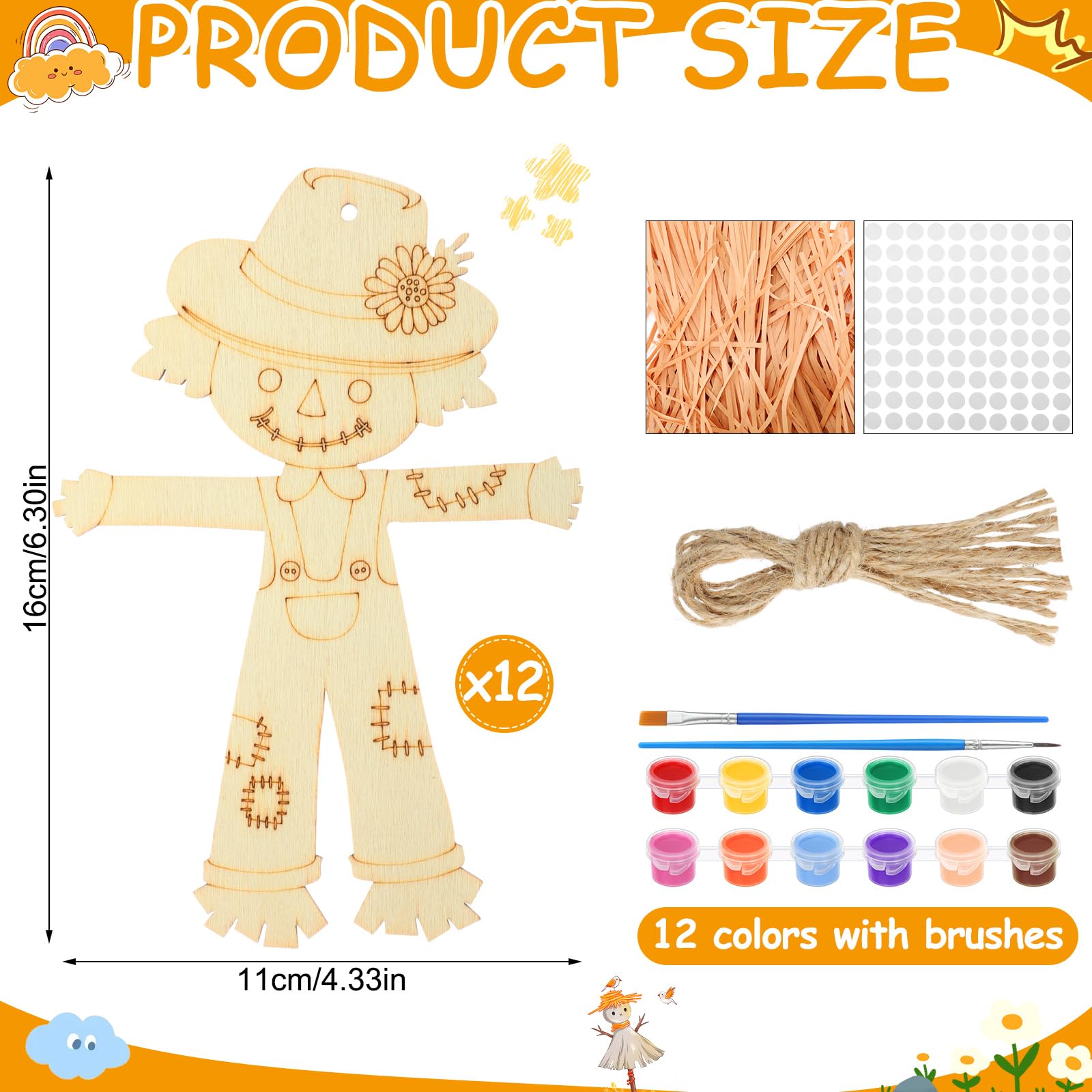 Snapklik.com : 12 Pcs Fall Scarecrow Craft Kit -Make You Own Wooden ...