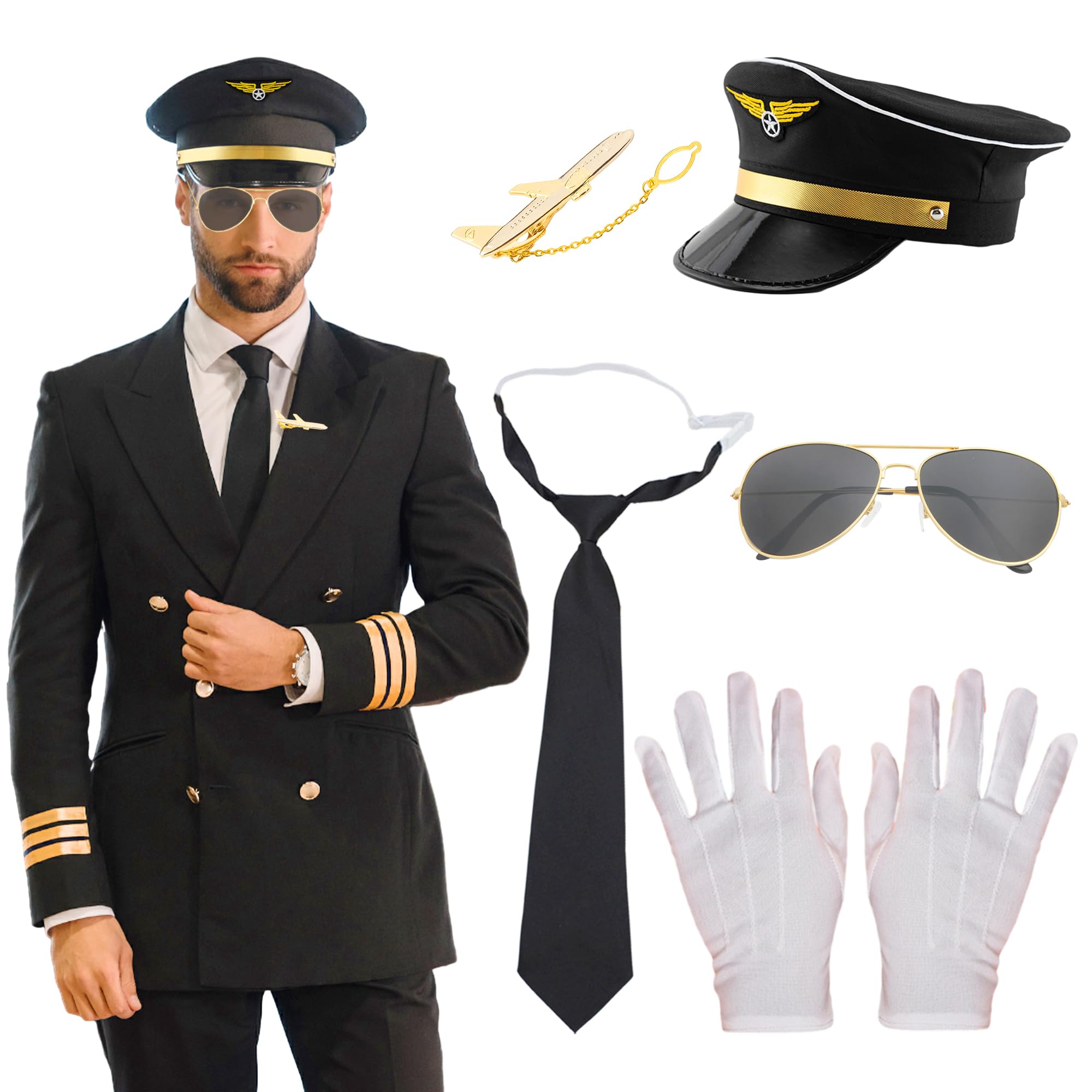 Amazon.com: LaVenty Airplane Captain Costume Airline Pilot Hat ...