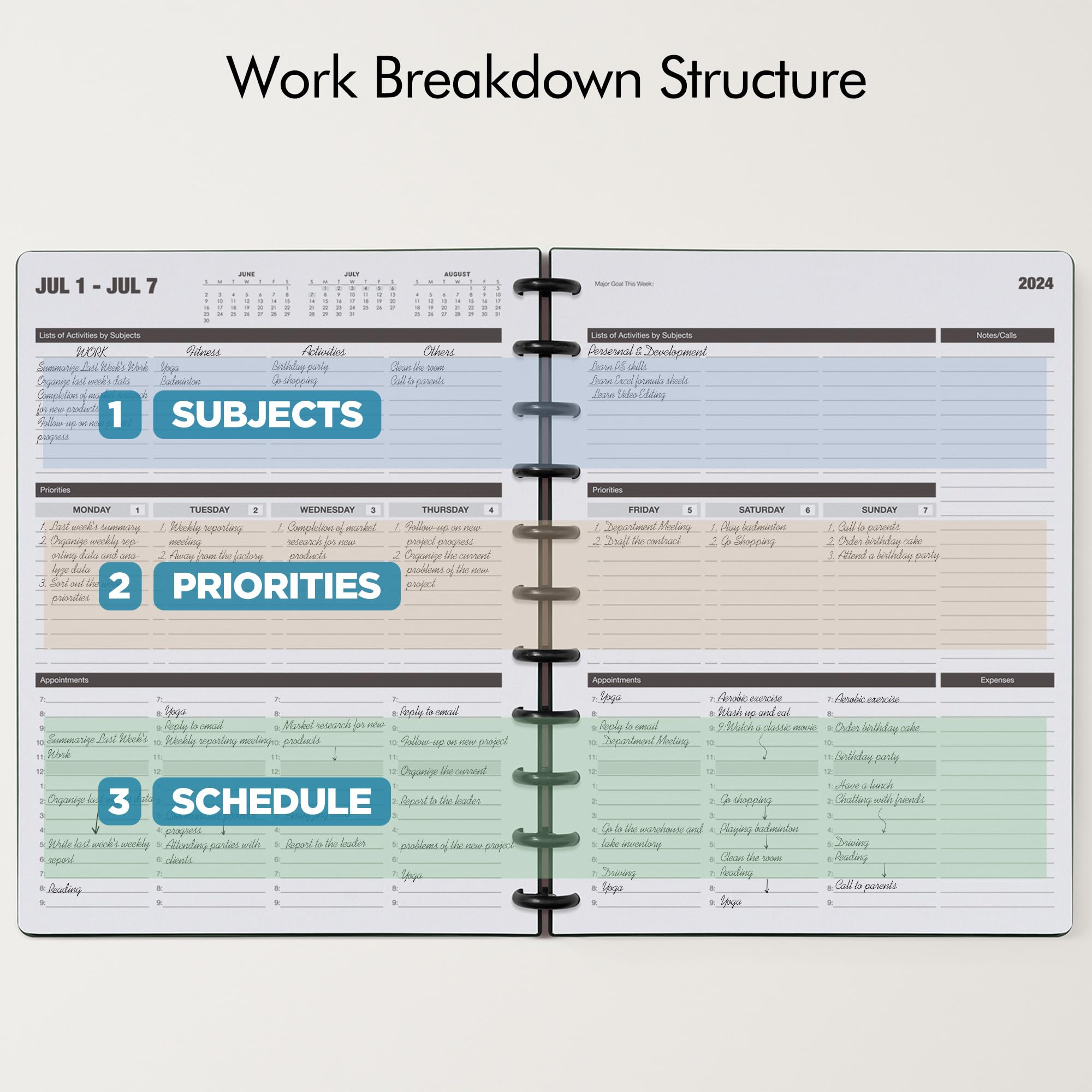 Snapklik.com : Nekmit Discbound Planner 2025, 3 Tier Work Breakdown ...