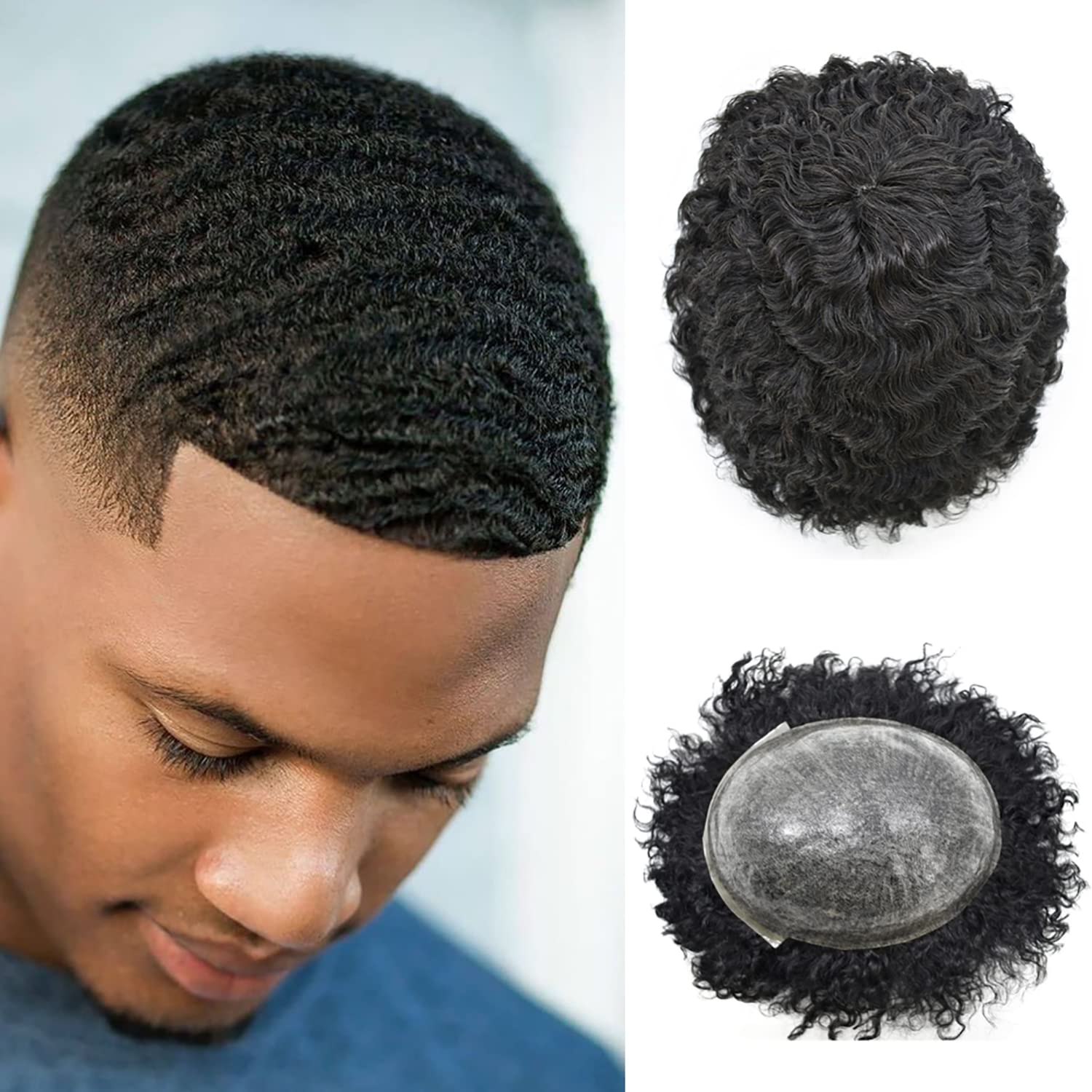 Afro Toupee para hombres negros, unidad de cabello humano brasileño ...