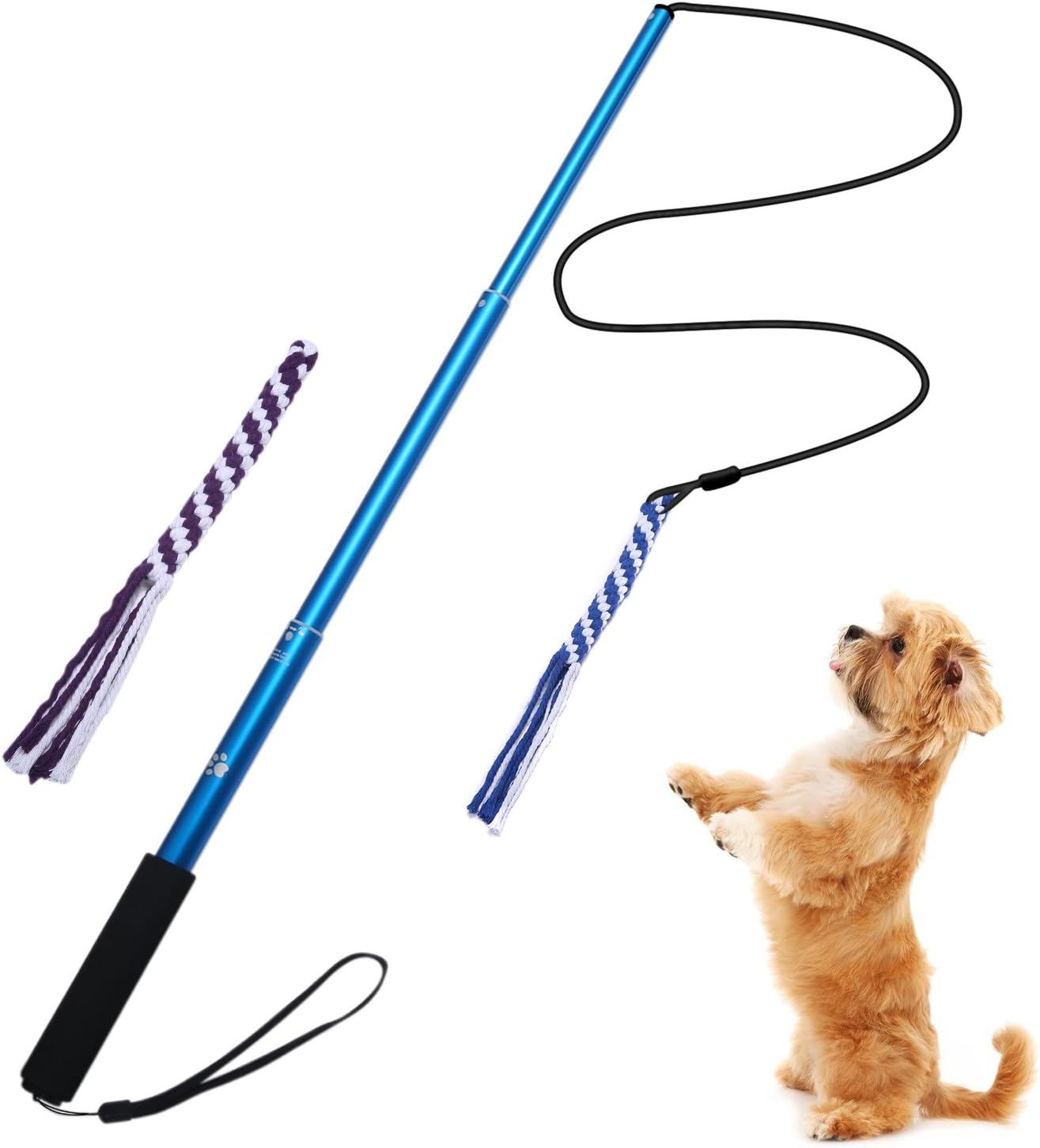 ANG Extendable Flirt Pole Rope Tug Dog Toy, with 2 Durable Braided ...