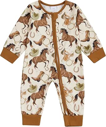 Amazon.com: Infant Baby Boy Girl Western Clothes Cow Print Long Sleeve Romper Zipper Jumpsuit ...